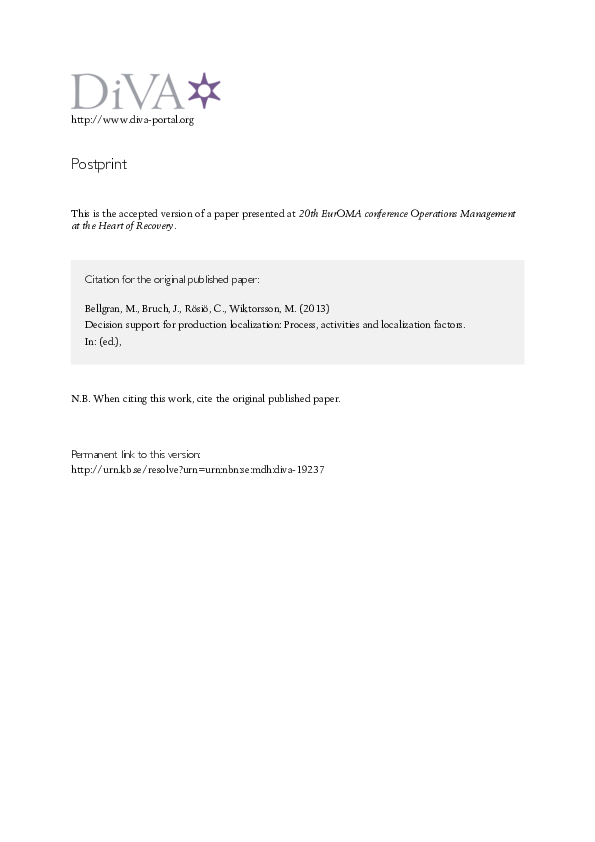 (PDF) Decision support for production localization: Process, activities ...