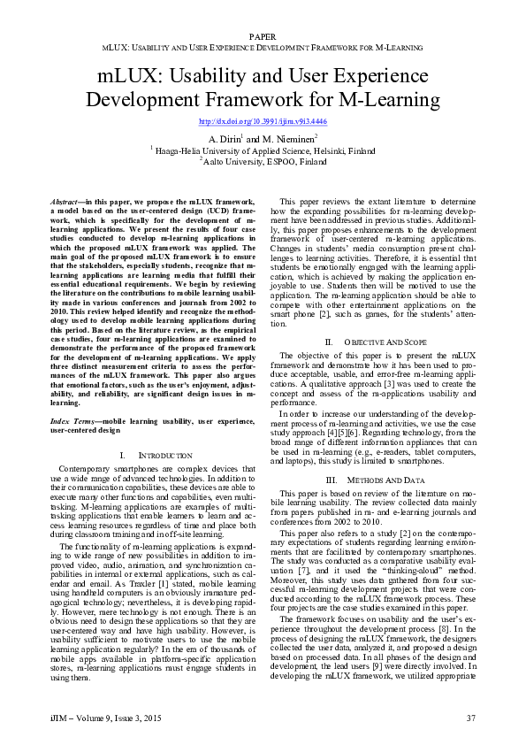 (PDF) mLUX: Usability and User Experience Development Framework for M-Learning