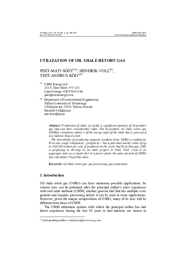 (PDF) Utilization of Oil Shale Retort Gas