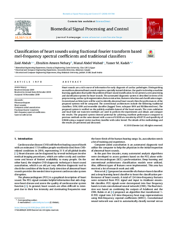 Pdf Classification Of Heart Sounds Using Fractional Fourier Transform Based Mel Frequency
