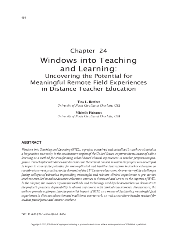 (PDF) Windows into Teaching and Learning