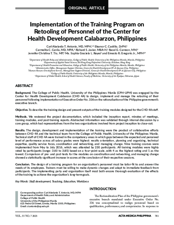 (PDF) Implementation of the Training Program on Retooling of Personnel ...