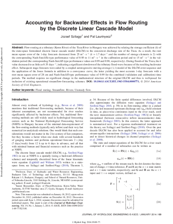 (PDF) Accounting for Backwater Effects in Flow Routing by the Discrete Linear Cascade Model ...