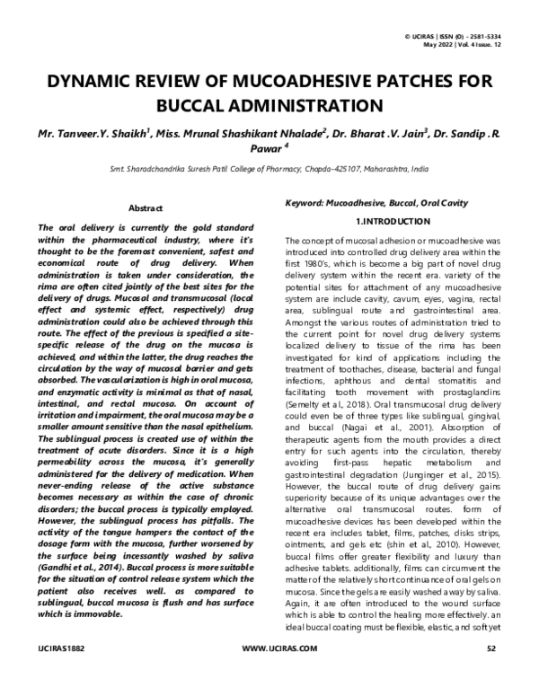 (PDF) DYNAMIC REVIEW OF MUCOADHESIVE PATCHES FOR BUCCAL ADMINISTRATION