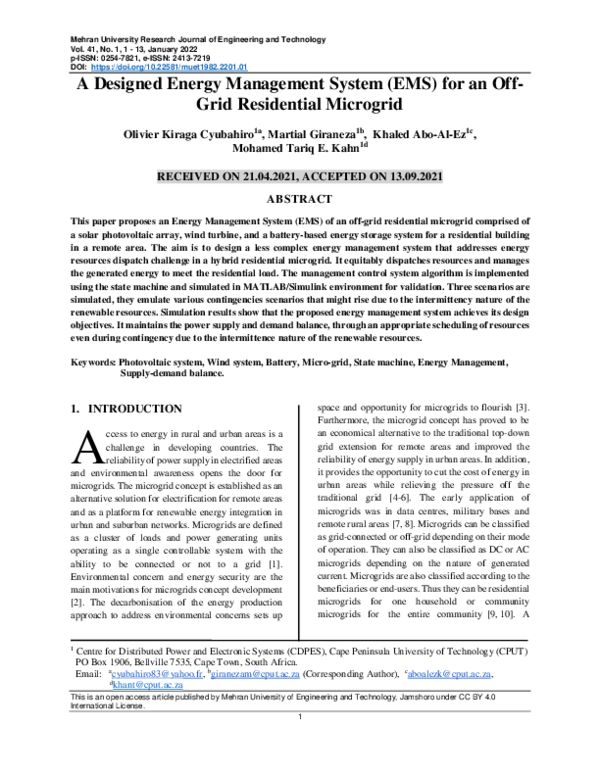 (PDF) A Designed Energy Management System (EMS) for an Off- Grid Residential Microgrid