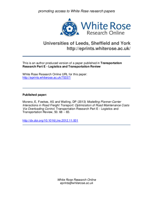 (PDF) Modelling planner–carrier interactions in road freight transport ...
