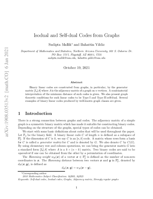 (PDF) Isodual and self-dual codes from graphs