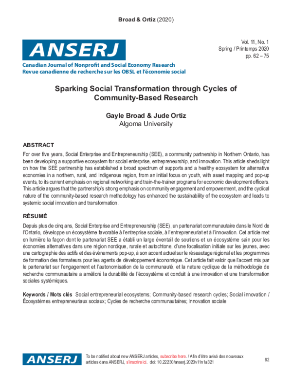 (PDF) Sparking Social Transformation through Cycles of Community-Based ...