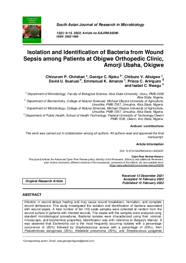 (PDF) Isolation and Identification of Bacteria from Wound Sepsis among ...
