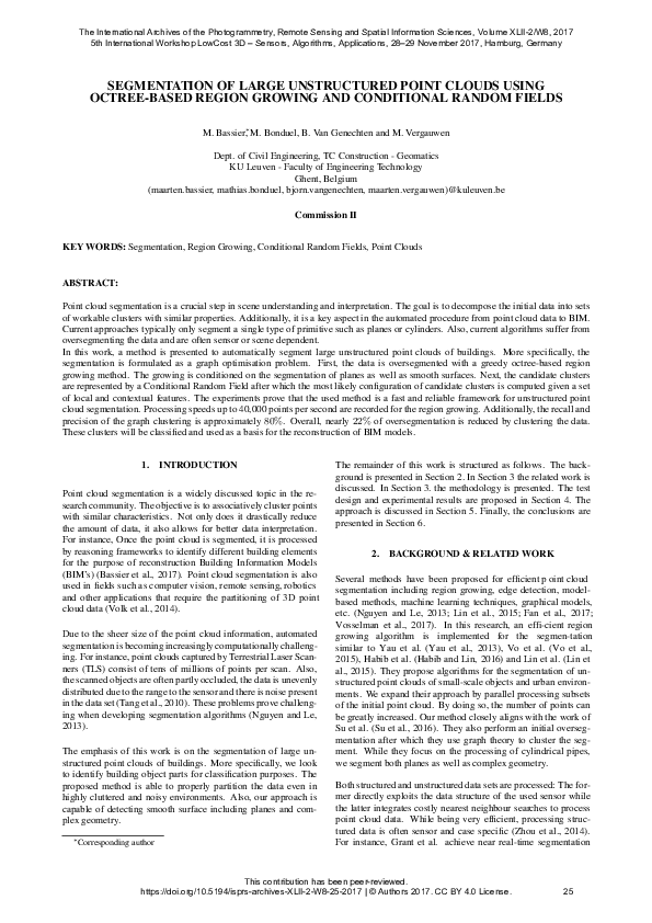 Pdf Segmentation Of Large Unstructured Point Clouds Using Octree