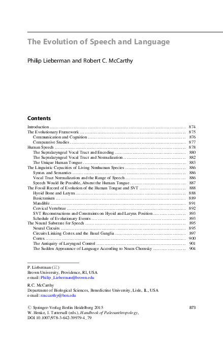 (PDF) The Evolution of Speech and Language