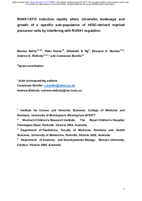 Pdf Runx1 Eto Induction Rapidly Alters Chromatin Landscape And Growth Of A Specific Sub
