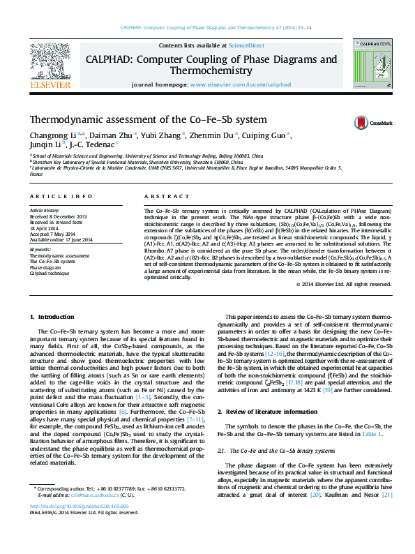 (PDF) Thermodynamic assessment of the Co–Fe–Sb system