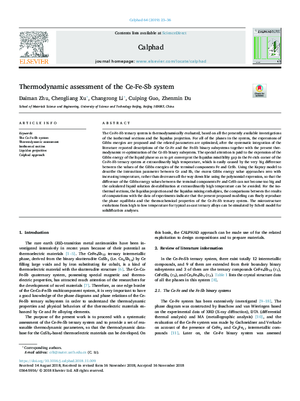 (PDF) Thermodynamic assessment of the Ce-Fe-Sb system
