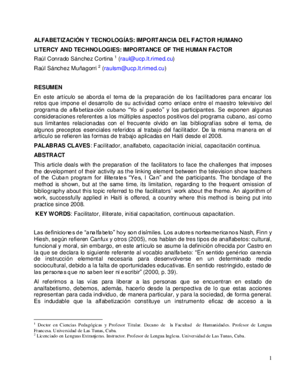 (PDF) Alfabetización y Tecnologías: Importancia Del Factor Humano