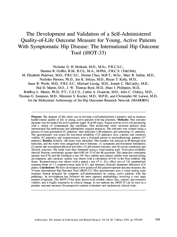 (PDF) The Development and Validation of a Self-Administered Quality-of ...