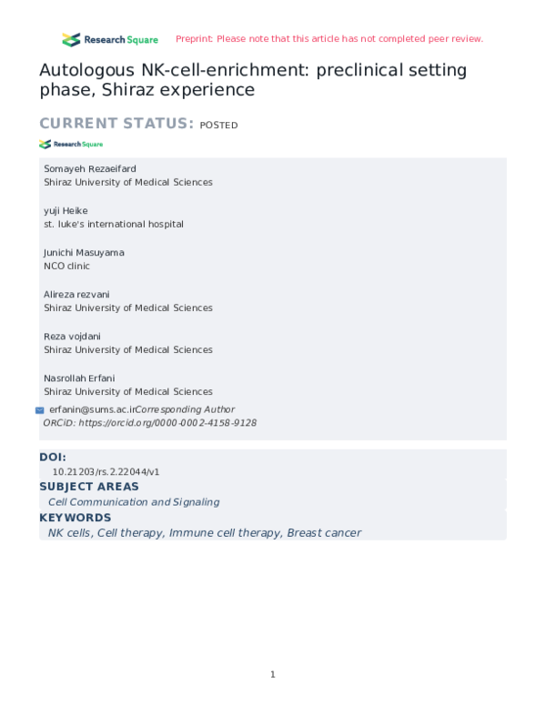 (PDF) Autologous NK-cell-enrichment: preclinical setting phase, Shiraz ...