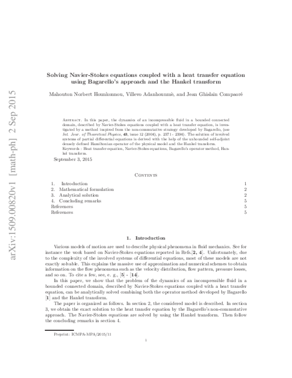 (PDF) Solving Navier-Stokes equations coupled with a heat transfer ...
