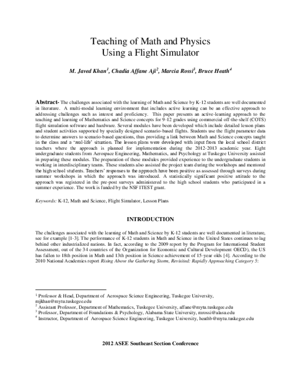 (PDF) Teaching of Math and Physics Using a Flight Simulator
