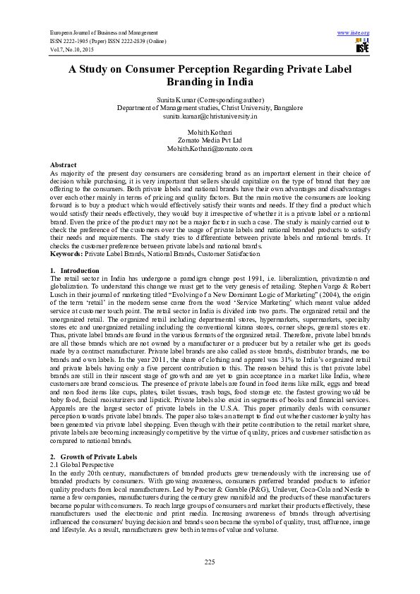 (PDF) A Study on Consumer Perception Regarding Private Label Branding ...