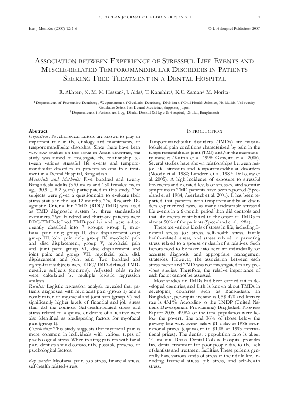 (PDF) Association between experience of stressful life events and ...