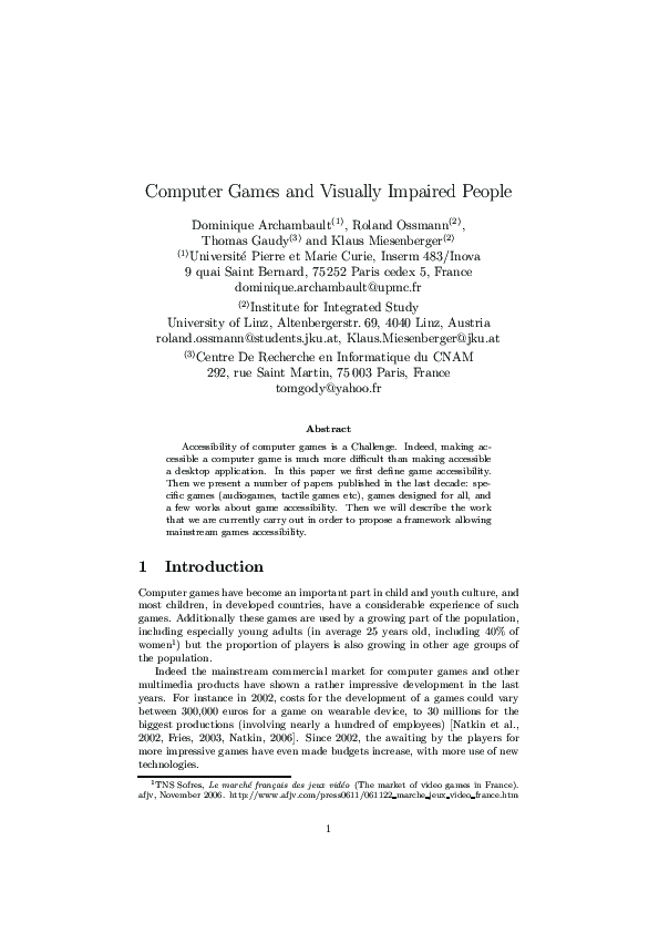(PDF) Computer games and visually impaired people