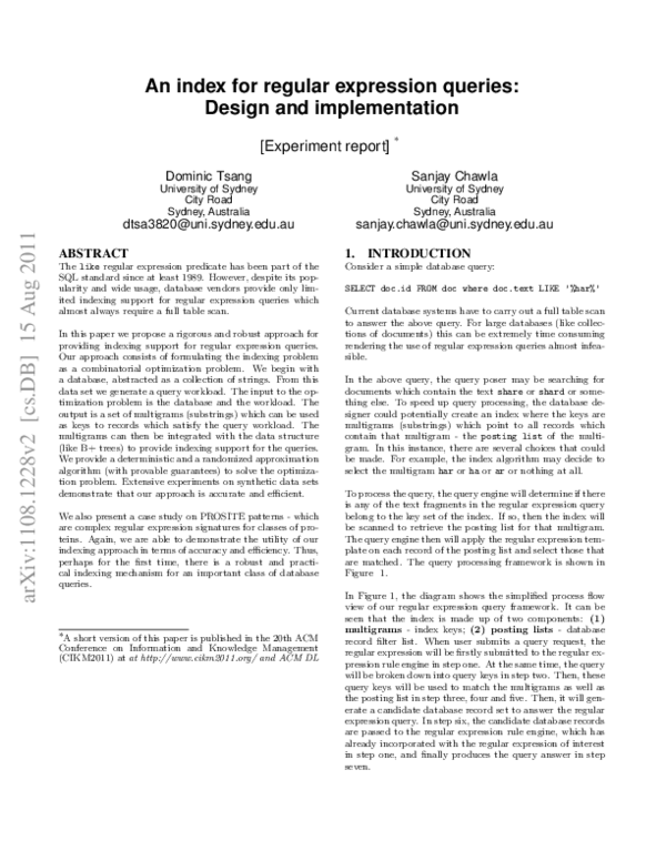 (PDF) An index for regular expression queries: Design and implementation