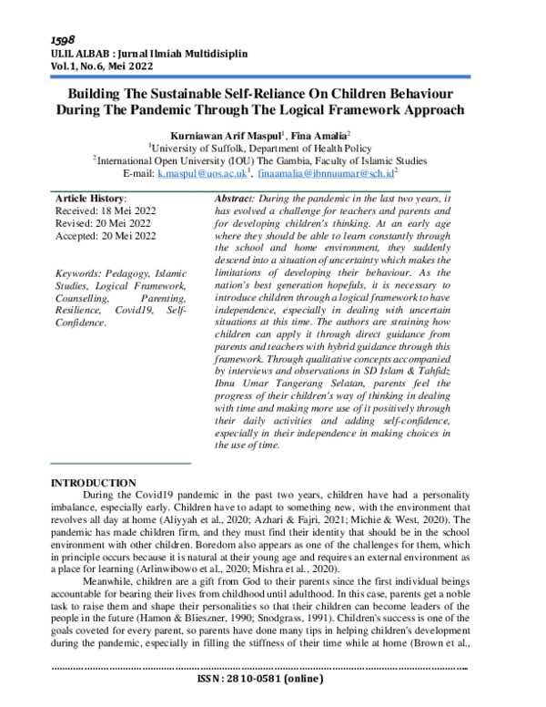 (PDF) Building The Sustainable Self-Reliance On Children Behaviour ...