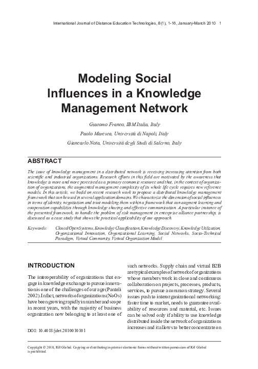 (PDF) Modeling Social Influences in a Knowledge Management Network