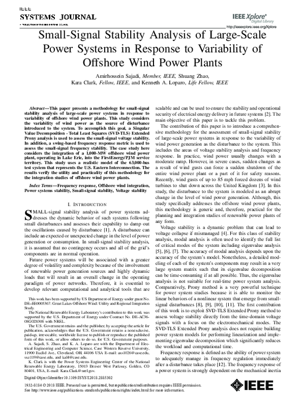 (PDF) Small-Signal Stability Analysis of Large-Scale Power Systems in Response to Variability of ...