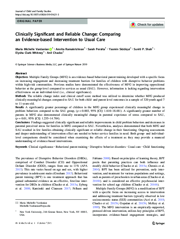 (PDF) Clinically Significant and Reliable Change: Comparing an Evidence ...