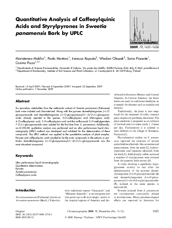 (PDF) Quantitative Analysis of Caffeoylquinic Acids and Styrylpyrones in Sweetia panamensis Bark ...