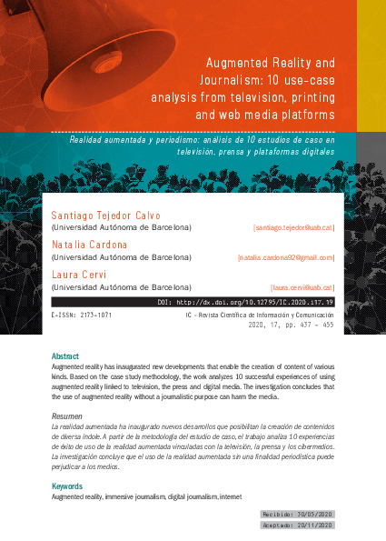 (PDF) Augmented Reality and Journalism: 10 use-case analysis from ...