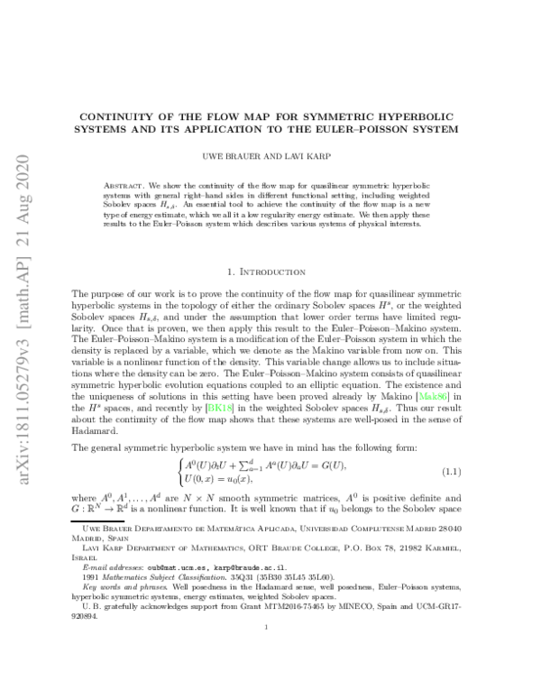 (PDF) Continuity of the flow map for symmetric hyperbolic systems and its application to the ...