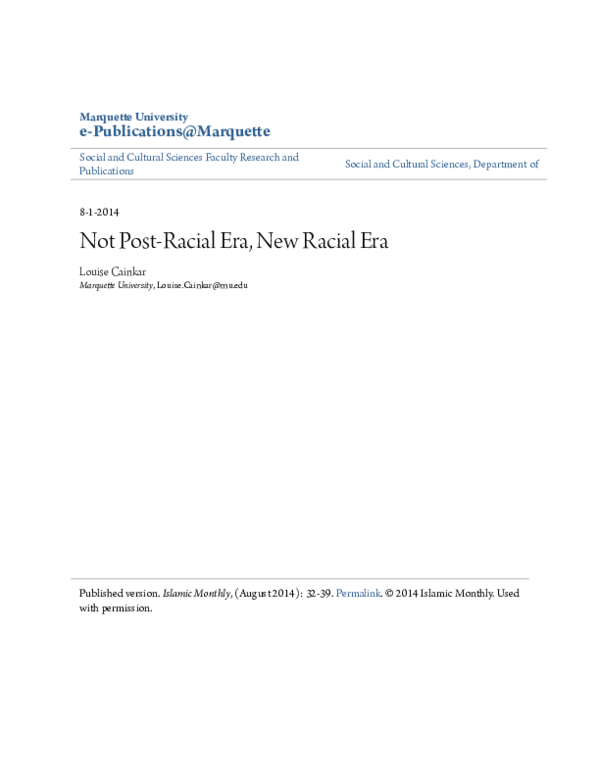 (PDF) Not Post-Racial Era, New Racial Era