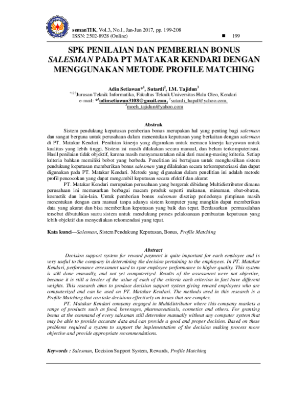 (PDF) SPK Penilaian Dan Pemberian Bonus Salesman Pada PT Matakar ...