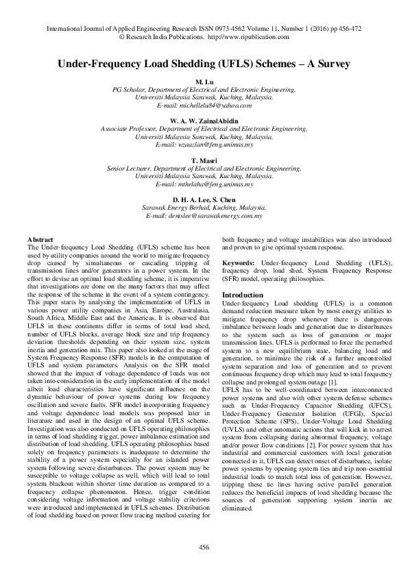(PDF) Under-Frequency Load Shedding (UFLS) Schemes – A Survey