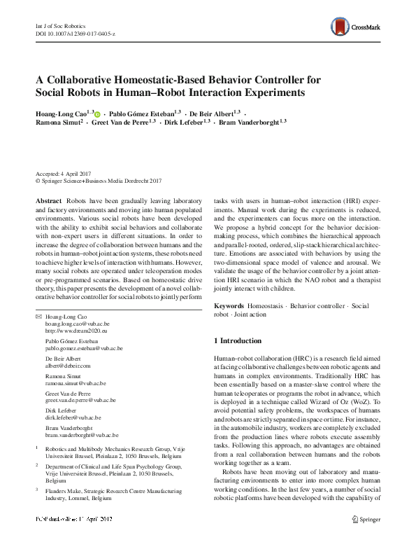 (PDF) Collaborative Behavior Controller for Social Robots in Interaction