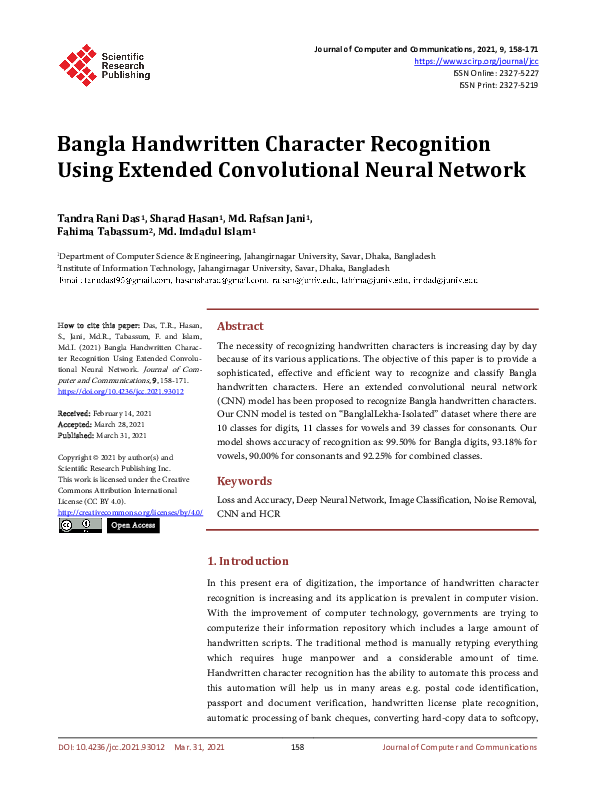 Pdf Bangla Handwritten Character Recognition Using Extended Convolutional Neural Network