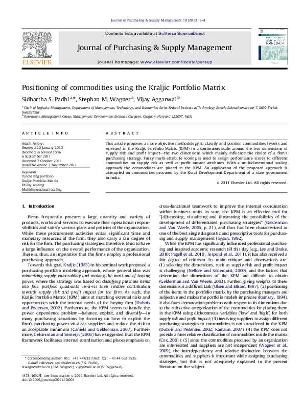 (PDF) Positioning of commodities using the Kraljic Portfolio Matrix