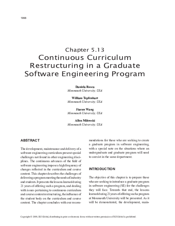 (PDF) Continuous Curriculum Restructuring in a Graduate Software ...