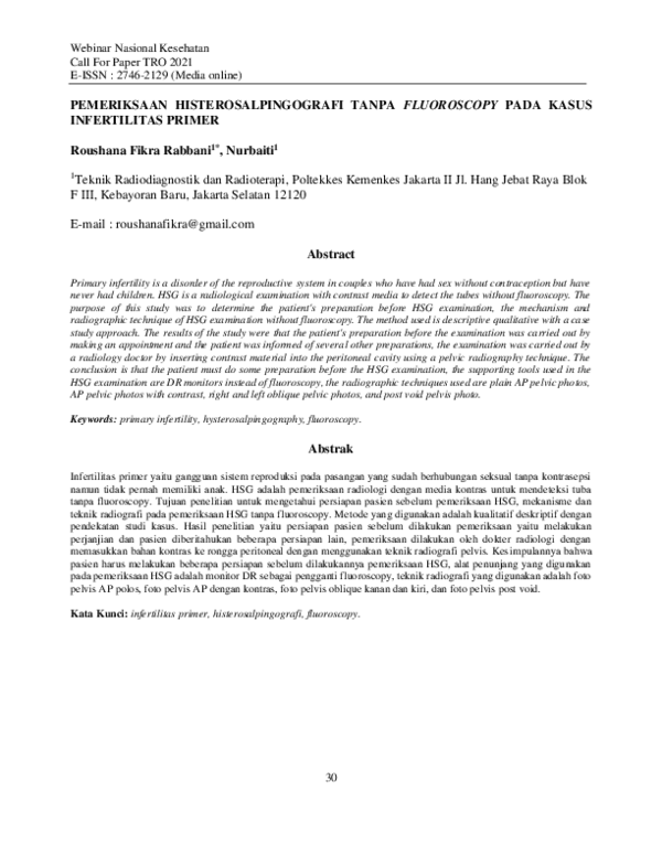 (PDF) Pemeriksaan Histerosalpingografi Tanpa Fluoroscopy Pada Kasus ...