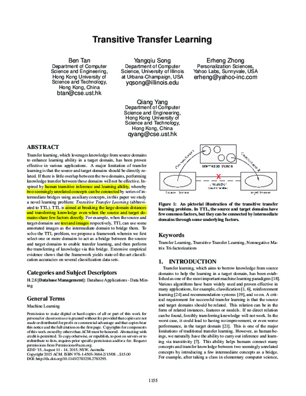 (PDF) Transitive Transfer Learning