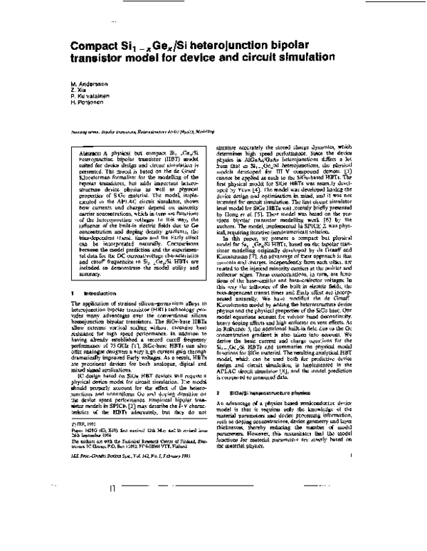 (PDF) Compact Si1-xGex/Si heterojunction bipolar transistor model for ...