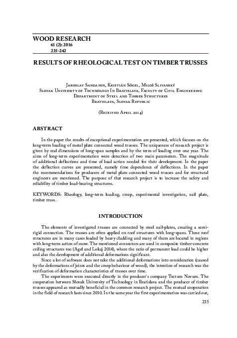 (PDF) Results of rheological test on timber trusses