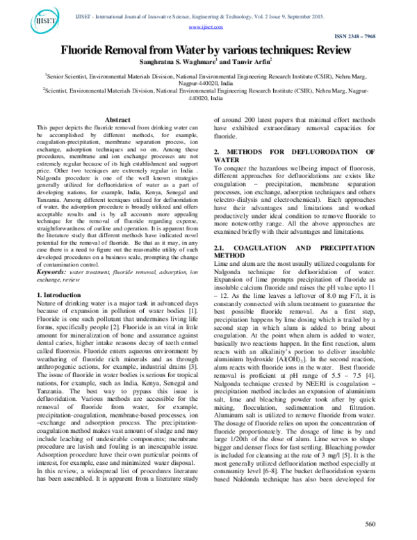 (PDF) Fluoride Removal from Water by various techniques: Review