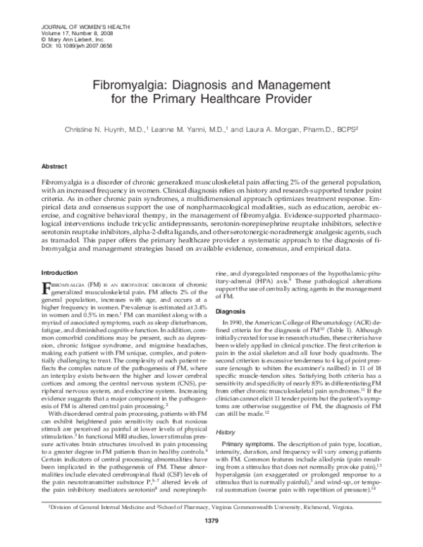 (PDF) Fibromyalgia: Diagnosis and Management for the Primary Healthcare ...