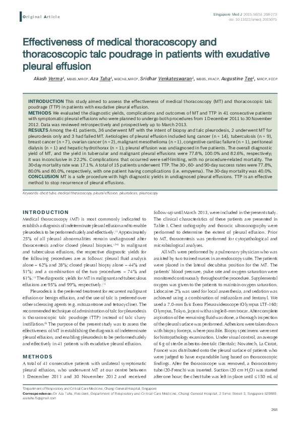 (PDF) Effectiveness of medical thoracoscopy and thoracoscopic talc ...