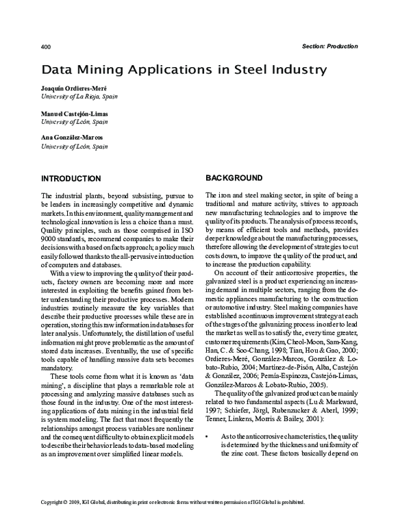 (PDF) Data Mining Applications in Steel Industry