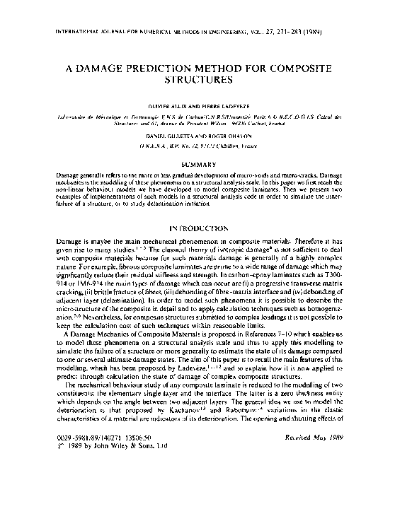 (PDF) A damage prediction method for composite structures